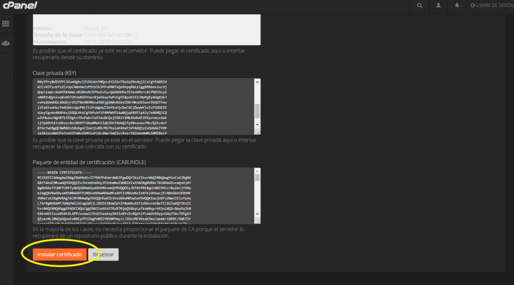 Instalar certificado ssl en cpanel – Ayuda Powerhost
